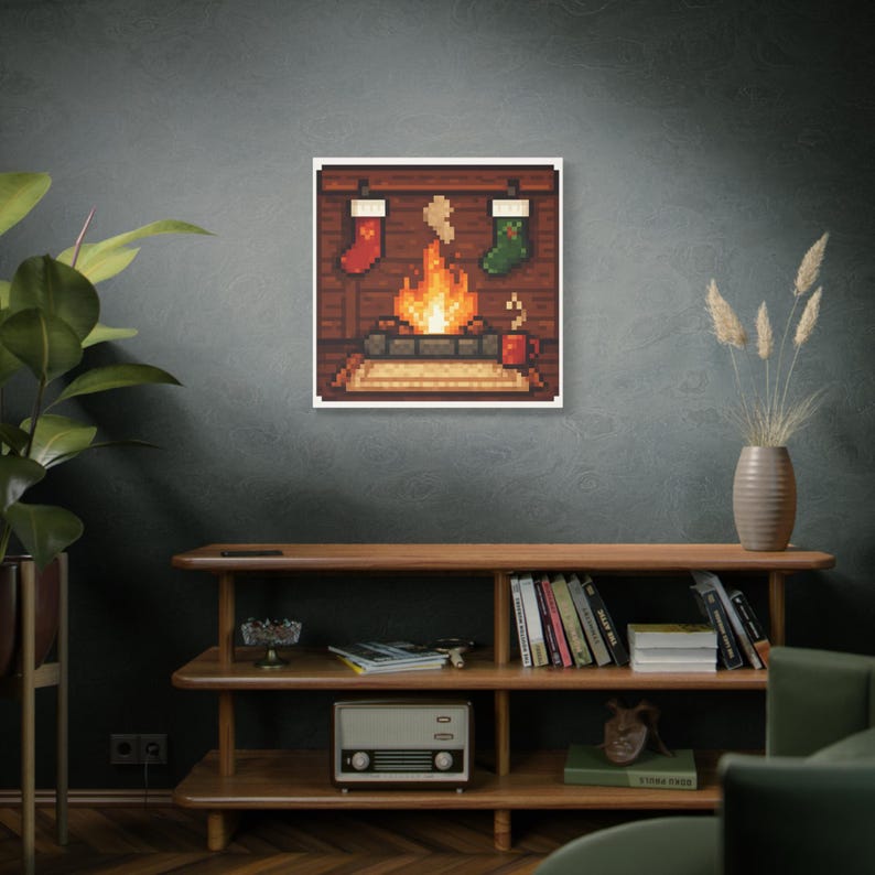 Cozy Pixel Fireplace Canvas | Matte Stretched Wall Art - Etsy
