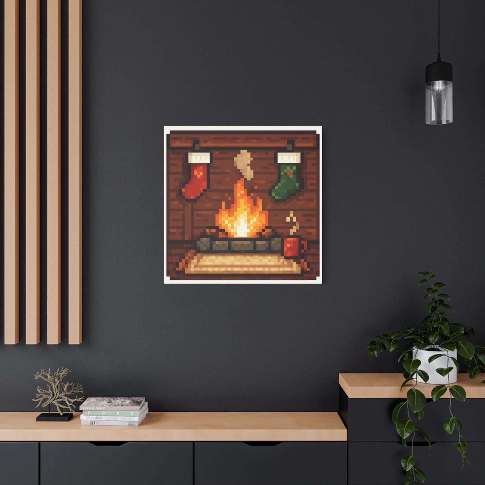 Cozy Pixel Fireplace Canvas | Matte Stretched Wall Art - Etsy