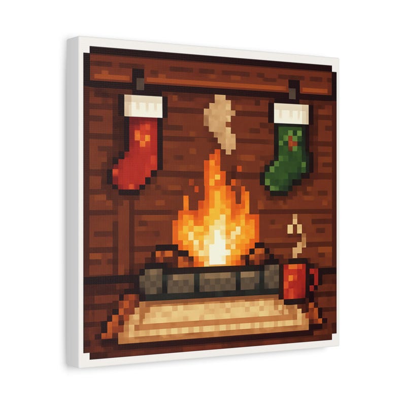 Cozy Pixel Fireplace Canvas | Matte Stretched Wall Art - Etsy