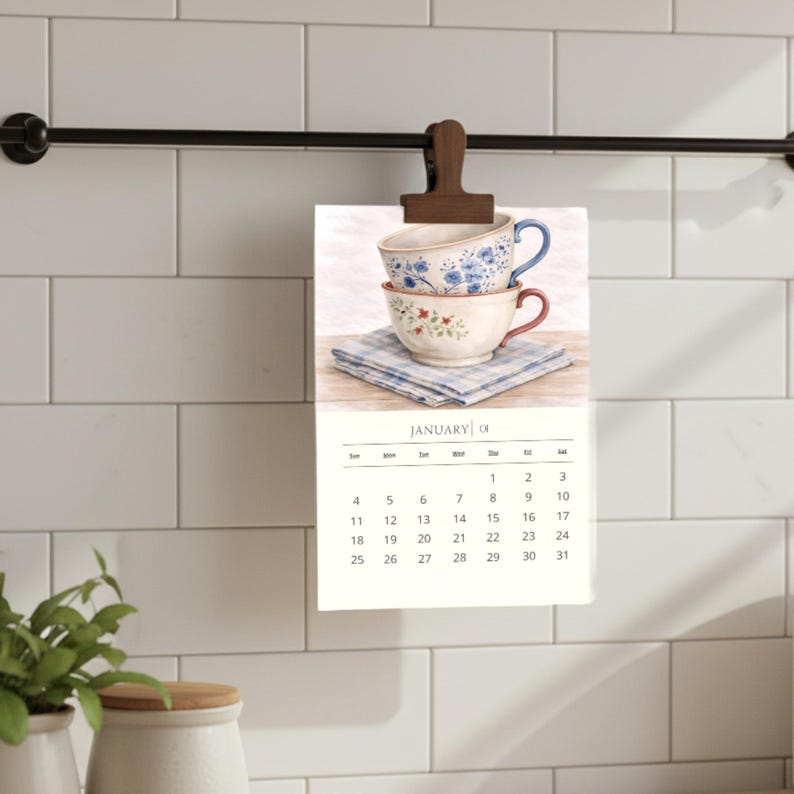 2026 Calendar Printable – Minimalist Kitchen Watercolor Monthly ...