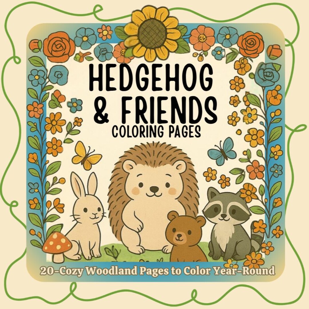 Hedgehog & Friends Coloring Pages: 20 Cozy Woodland Scenes (PDF) - Etsy