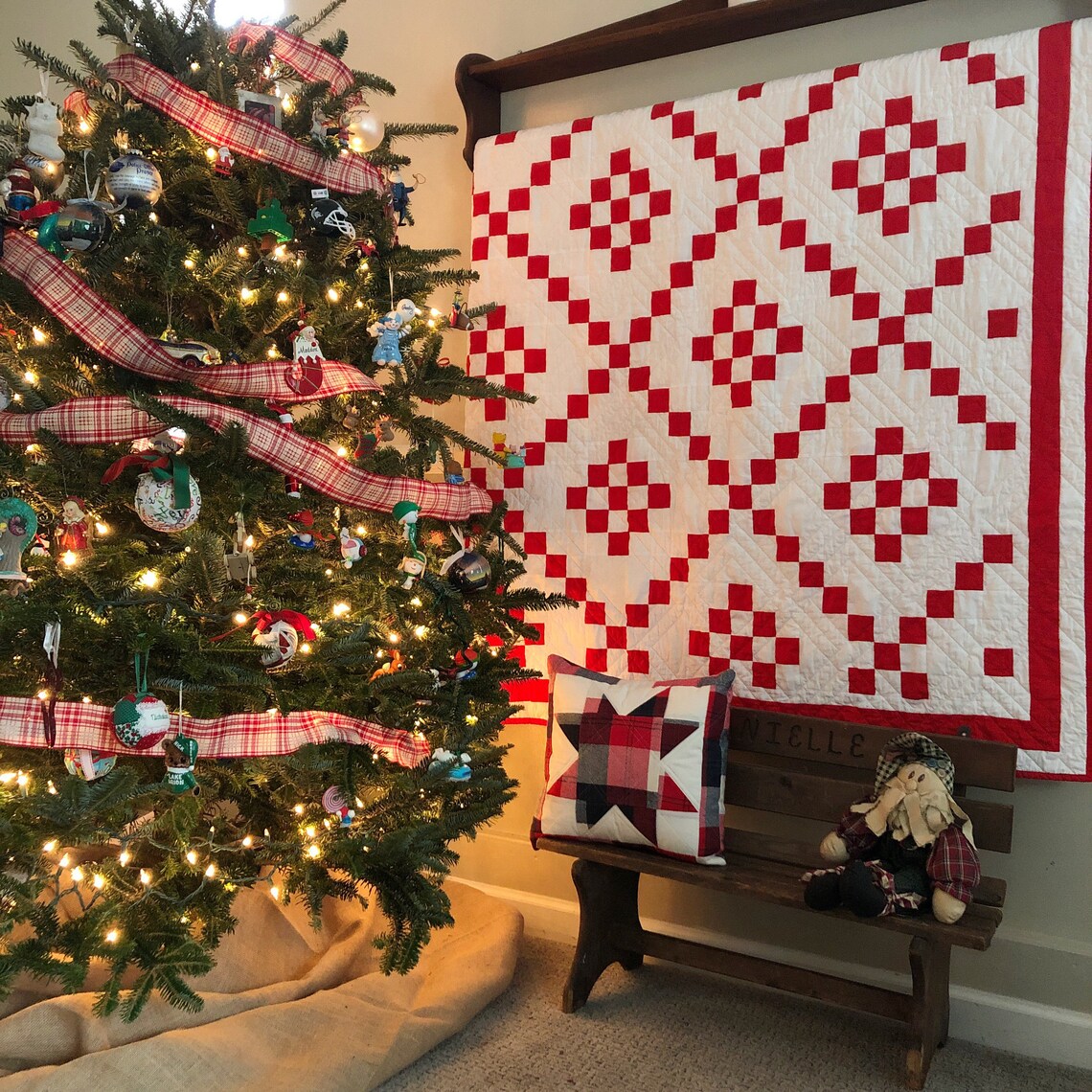 Red and White Quilt / Irish Chain Quilts for Sale // Queen - Etsy