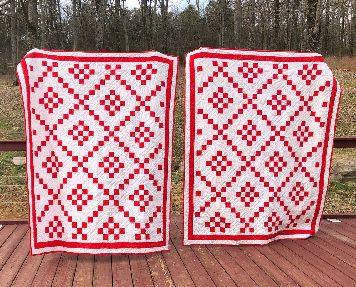 Red and White Quilt / Irish Chain Quilts for Sale // Queen - Etsy