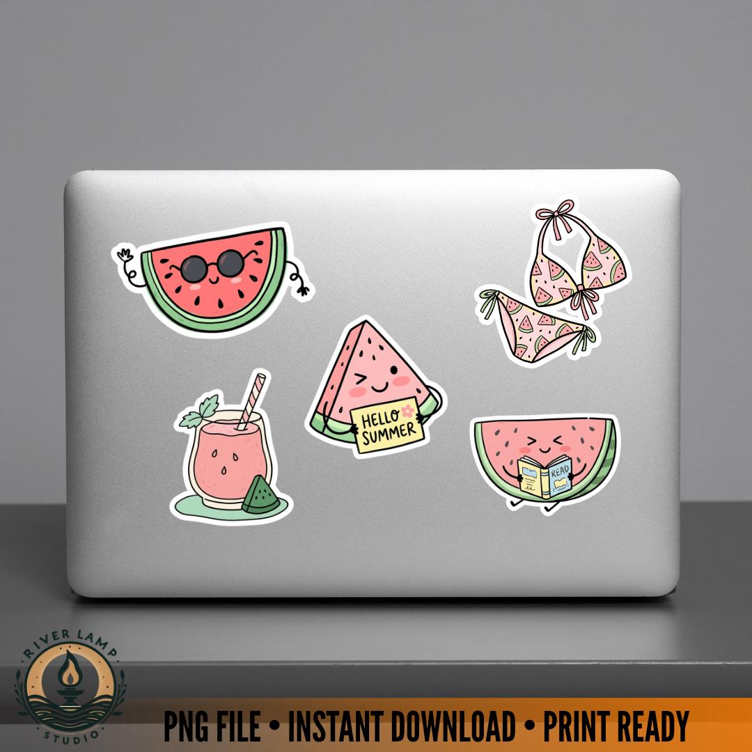 Watermelon Summer Clipart PNG Bundle Pack, Kawaii Fruit Printable ...