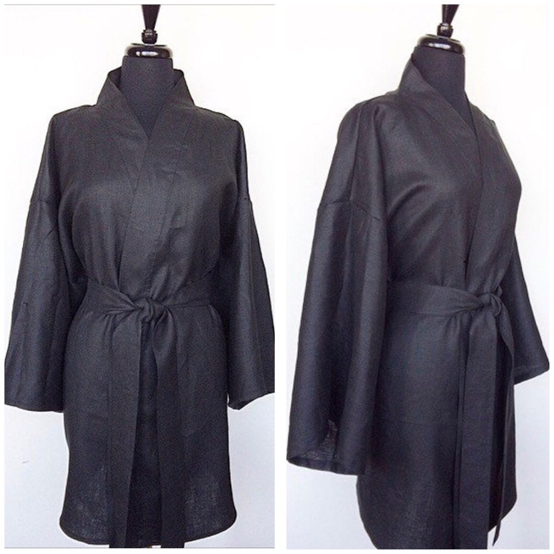 100% Cotton Kimono Robe in Black - Etsy
