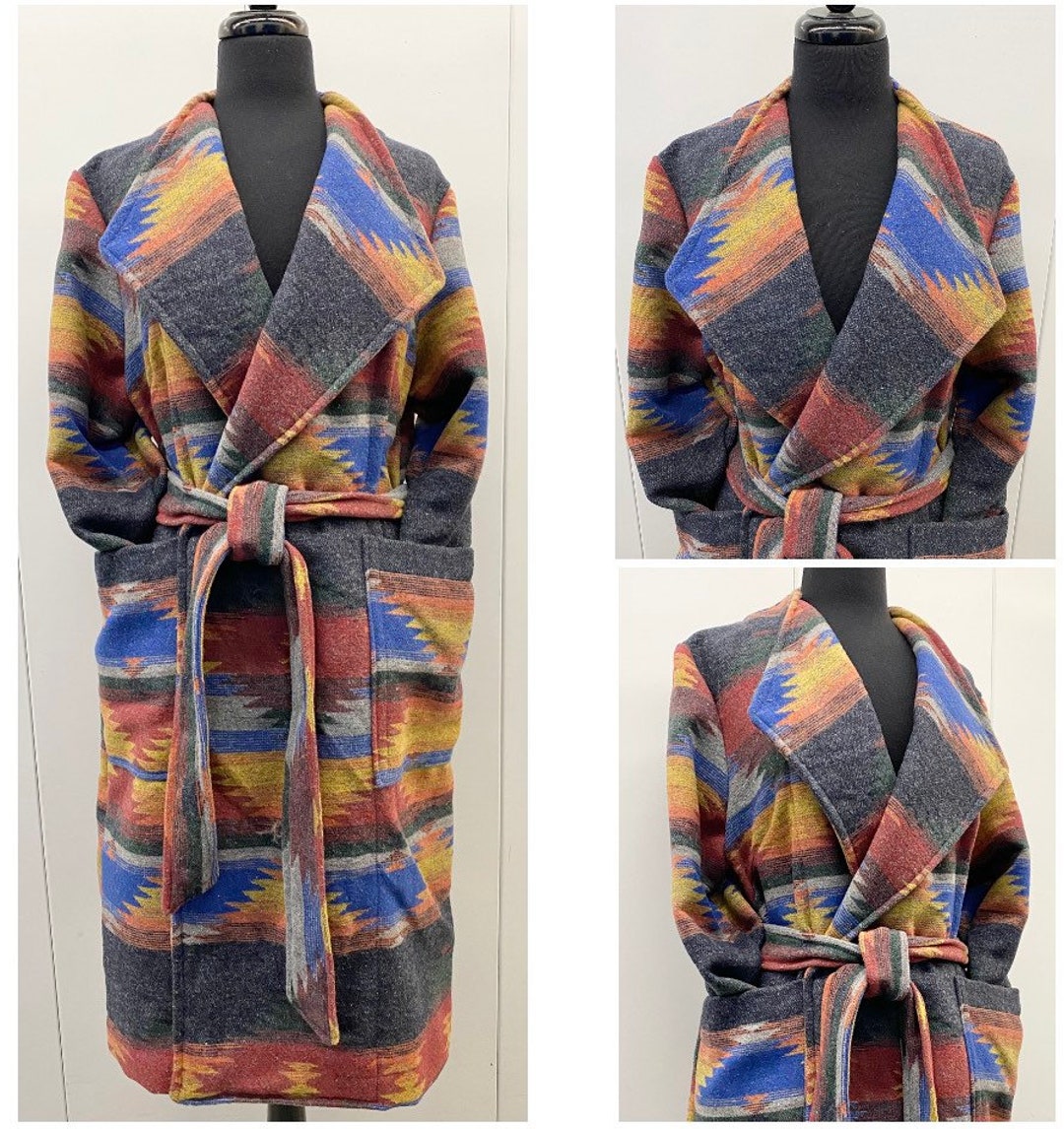 Ready to Ship Rainbow Color Wool Blend Trench in Southwest Print Size ...