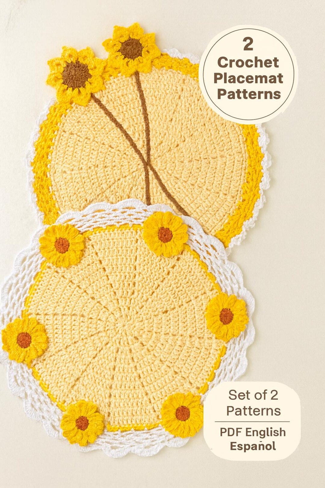 Sunflower Crochet Placemat Pattern PDF – Set of 2 – Bilingual (english ...