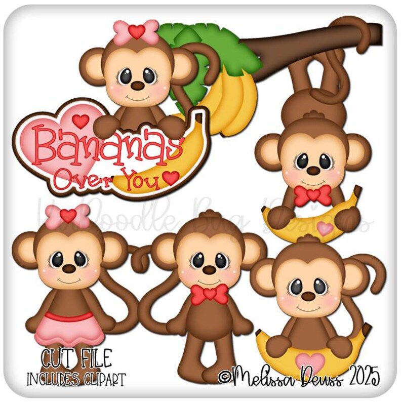 Bananas Over You Monkeys Cut File Clipart. Digital Files-svg, Pdf, Mtc ...