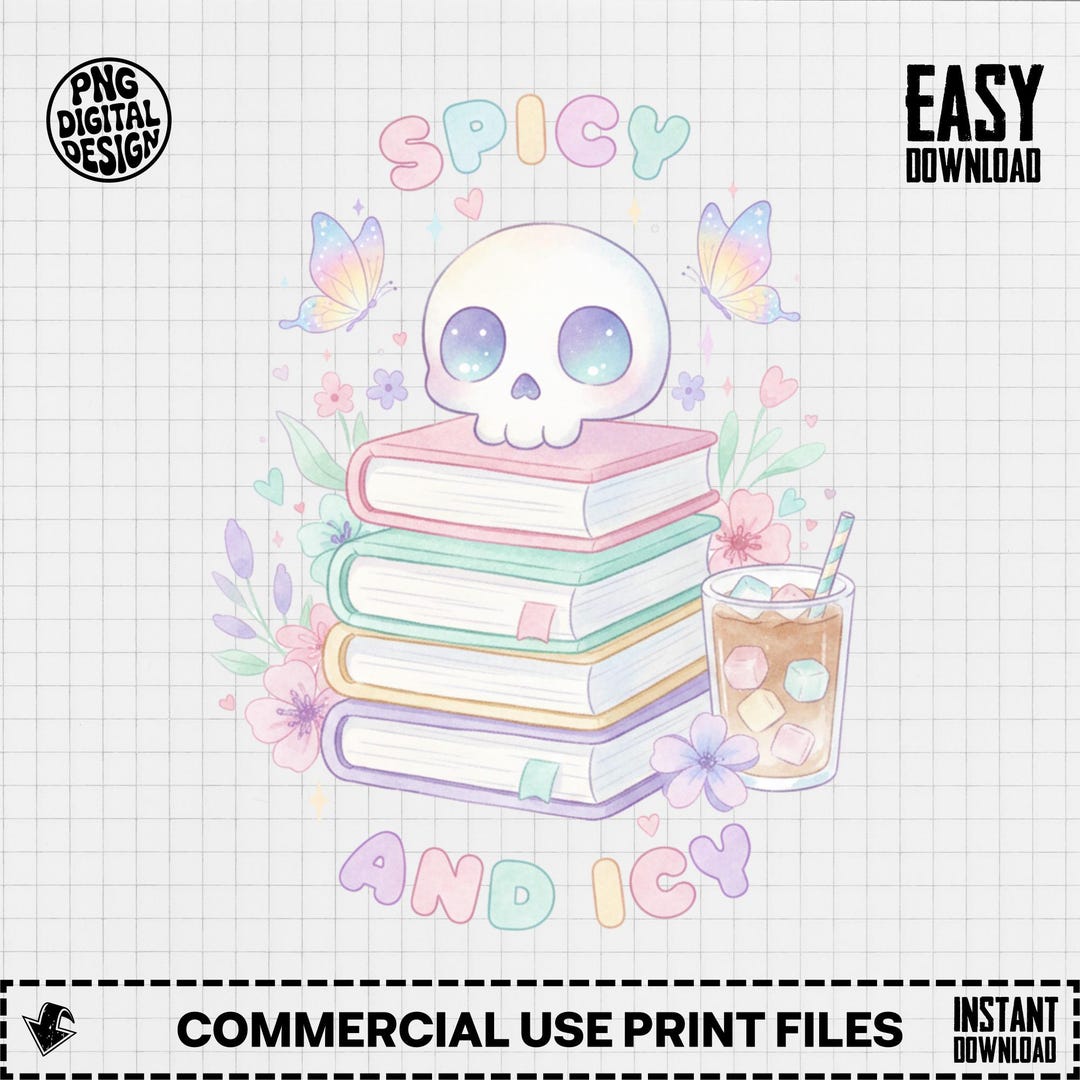 Spicy and Icy PNG, Skull and Books, Digital Download, Cute Illustration ...