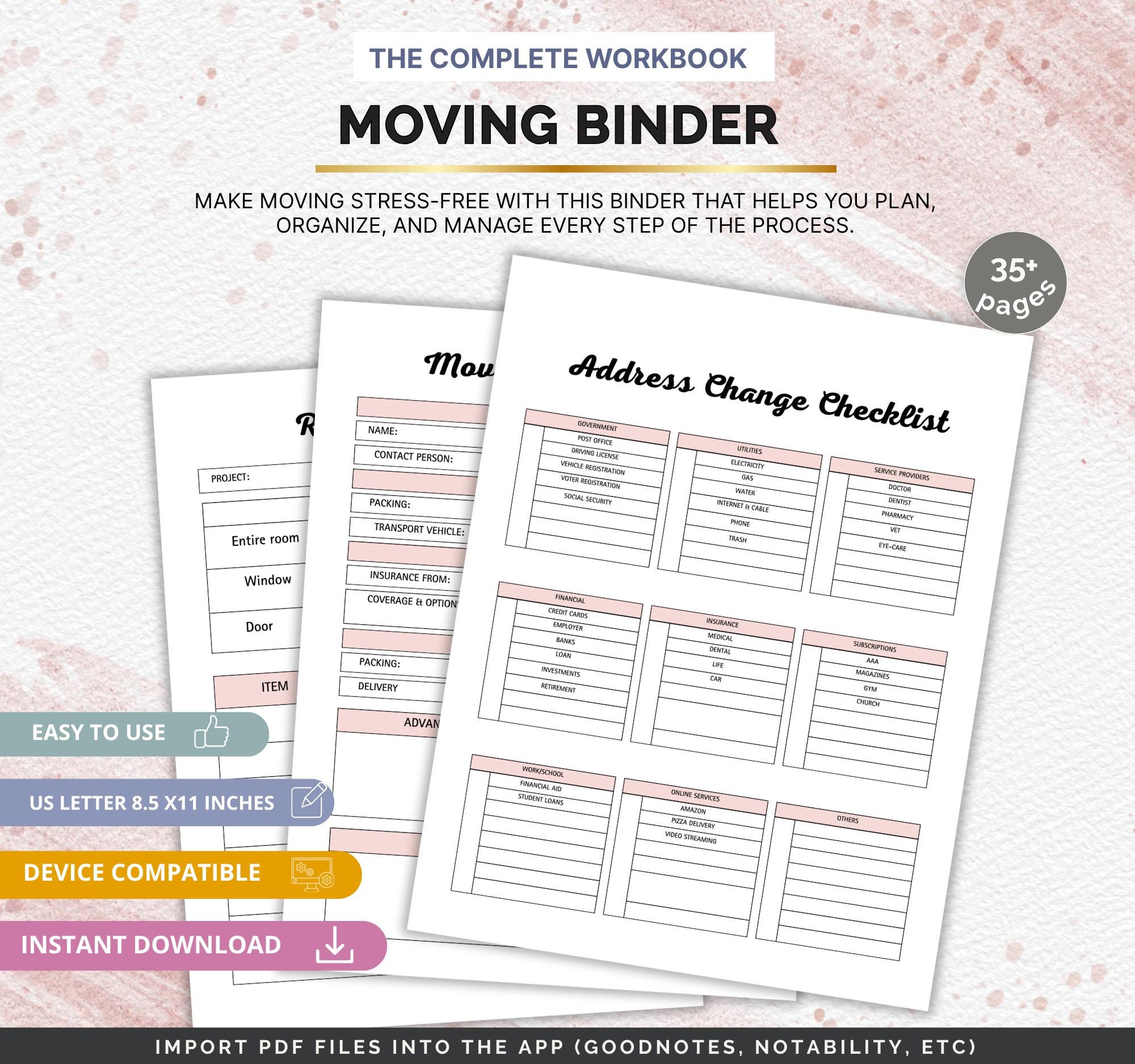 Moving Binder Printable: Checklist, Packing, Address Change Tracker ...