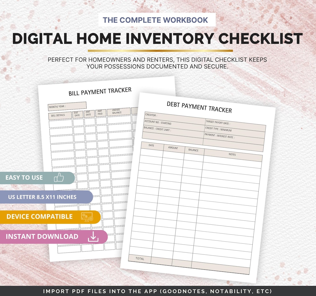 Home Inventory Checklist Printable: Digital PDF Household Tracker - Etsy