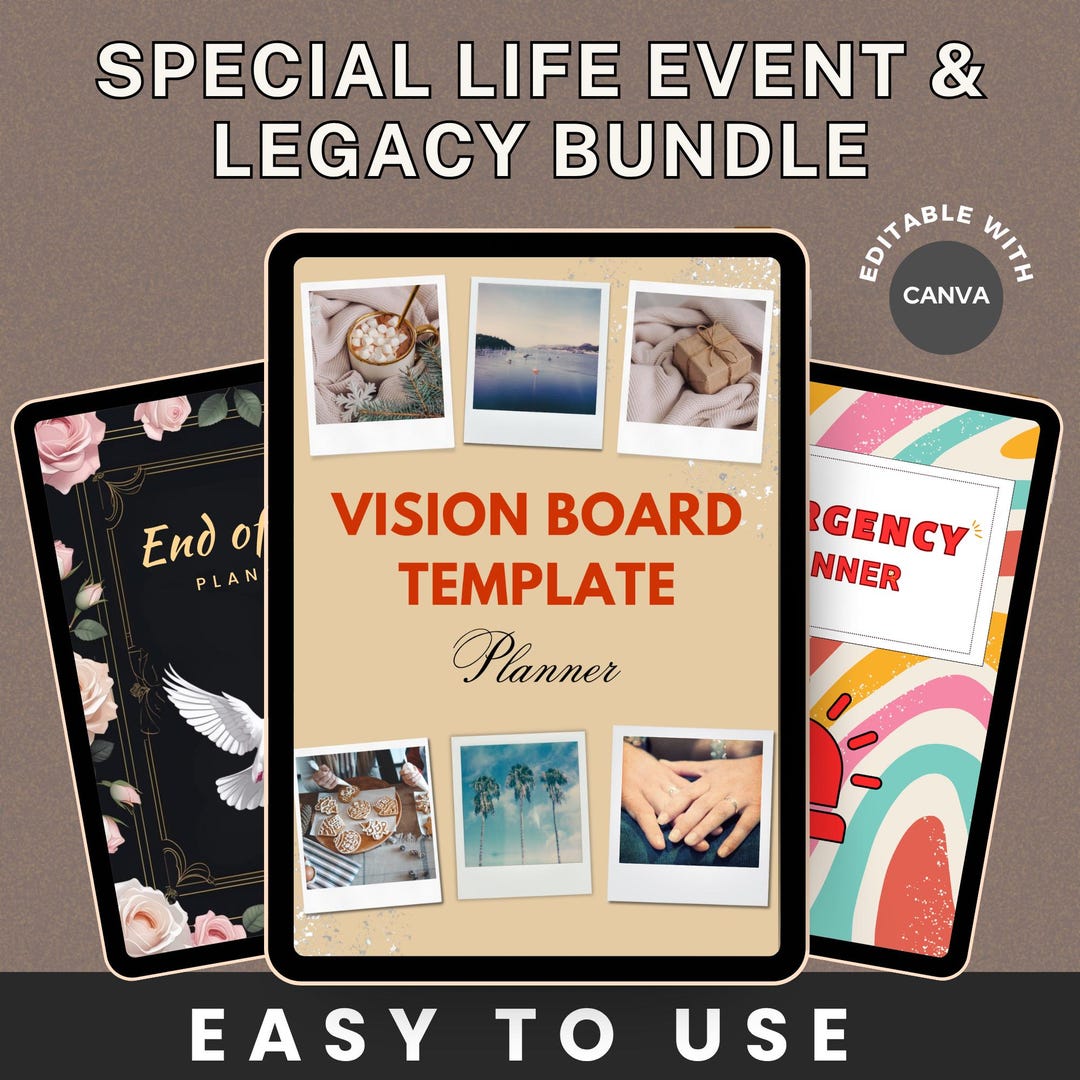 Life Event Planner Bundle, Vision Board, Emergency Binder (PDF) - Etsy
