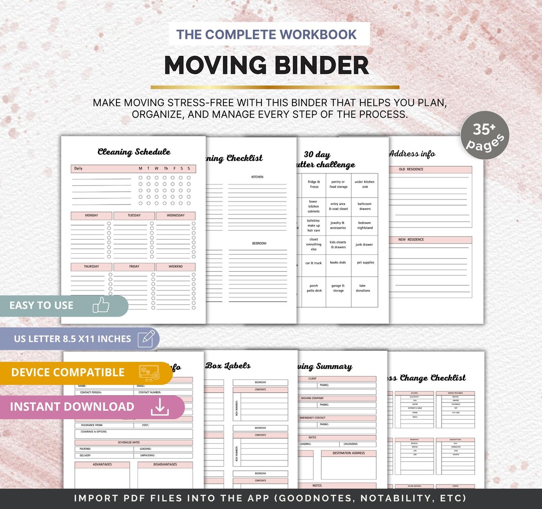 Moving Binder Printable: Checklist, Packing, Address Change Tracker ...
