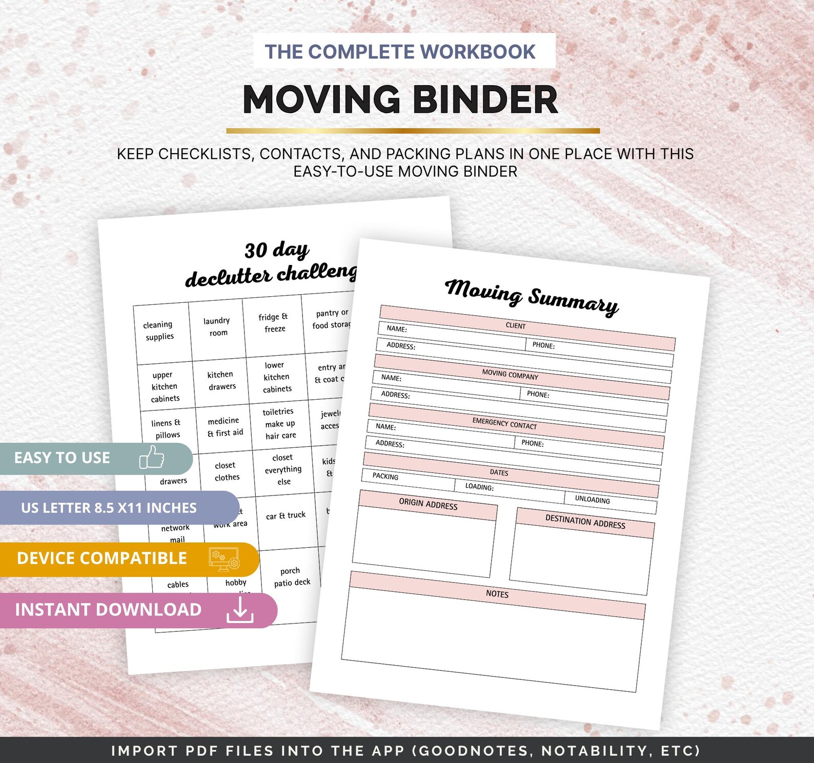 Moving Binder Printable: Checklist, Packing, Address Change Tracker ...