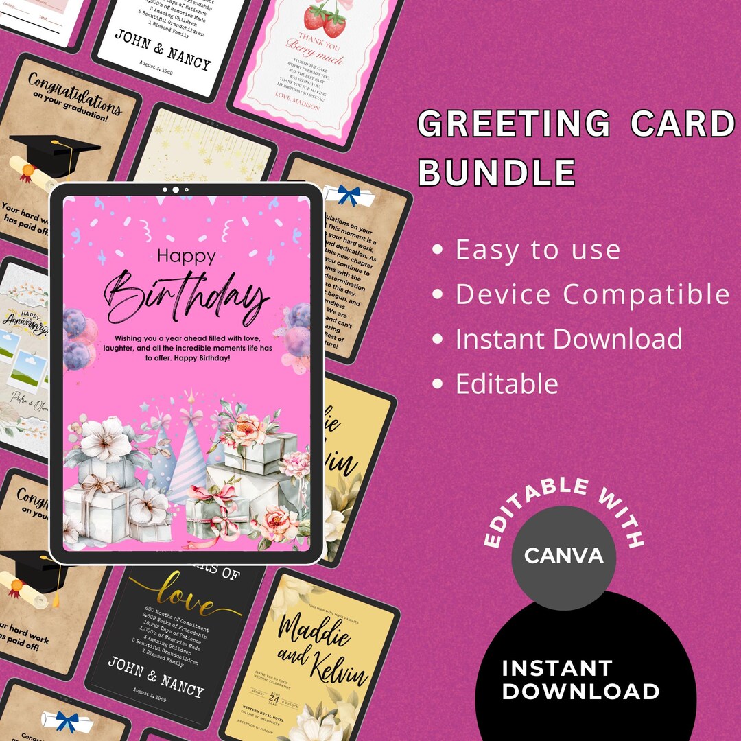 Editable Greeting Card Bundle, All Occasion Templates (digital Download ...