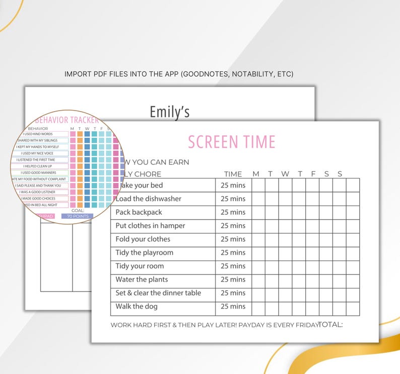 Kids Chore Chart Printable | Responsibility Tracker Checklist Digital ...