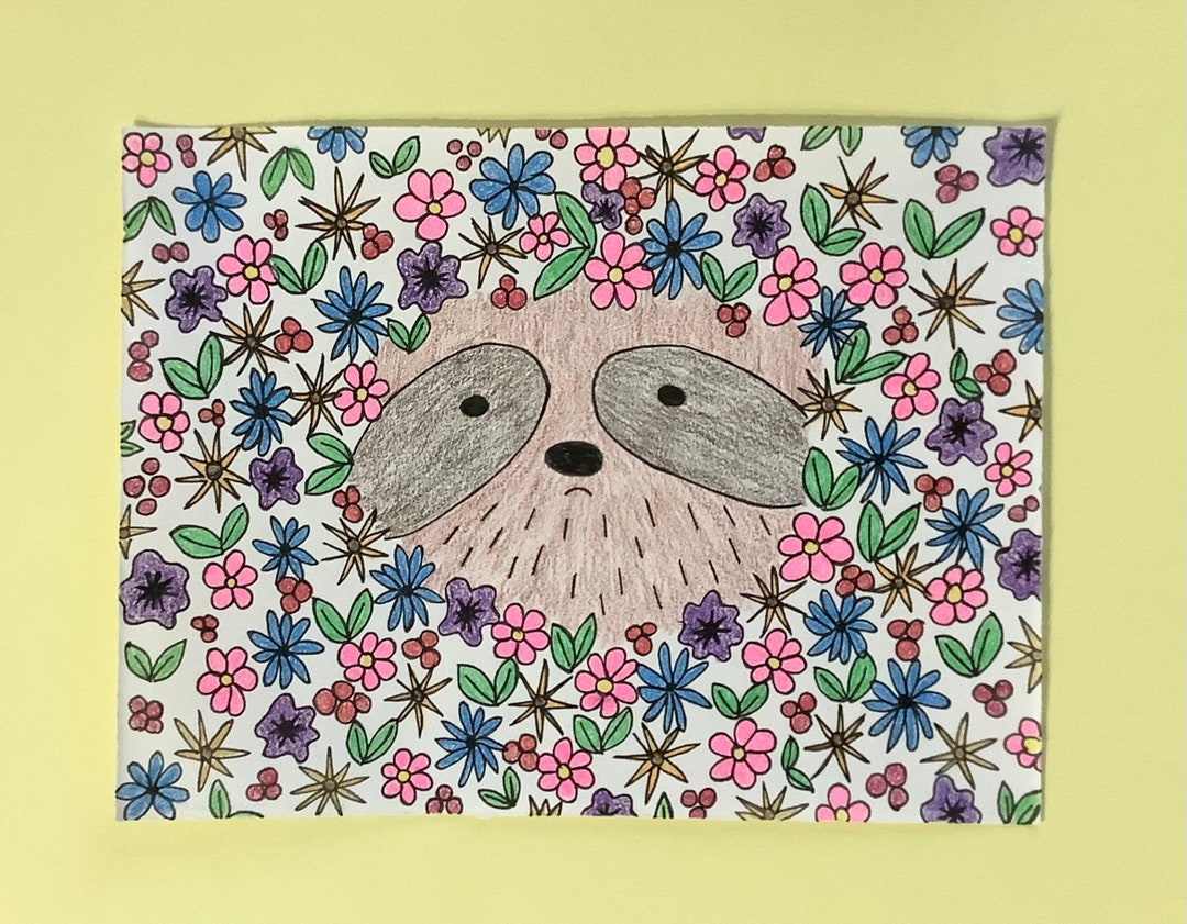 Midsommar Sloth Ink and Color Pencil Drawing - Etsy