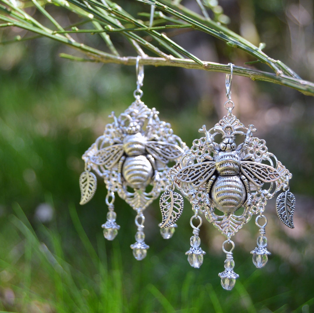 Bee Earrings, Silver Cottagecore Garden Witch Jewelry, Bumblebee ...