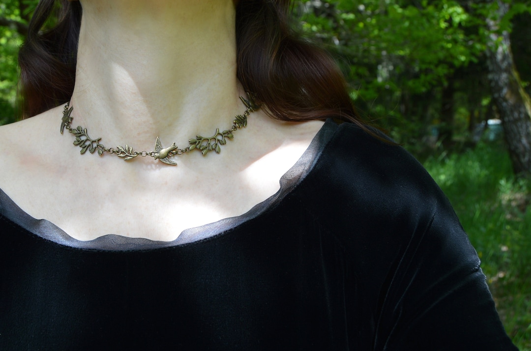 Bird Choker Necklace With Twigs and Leaves, Forest Witch Jewelry ...