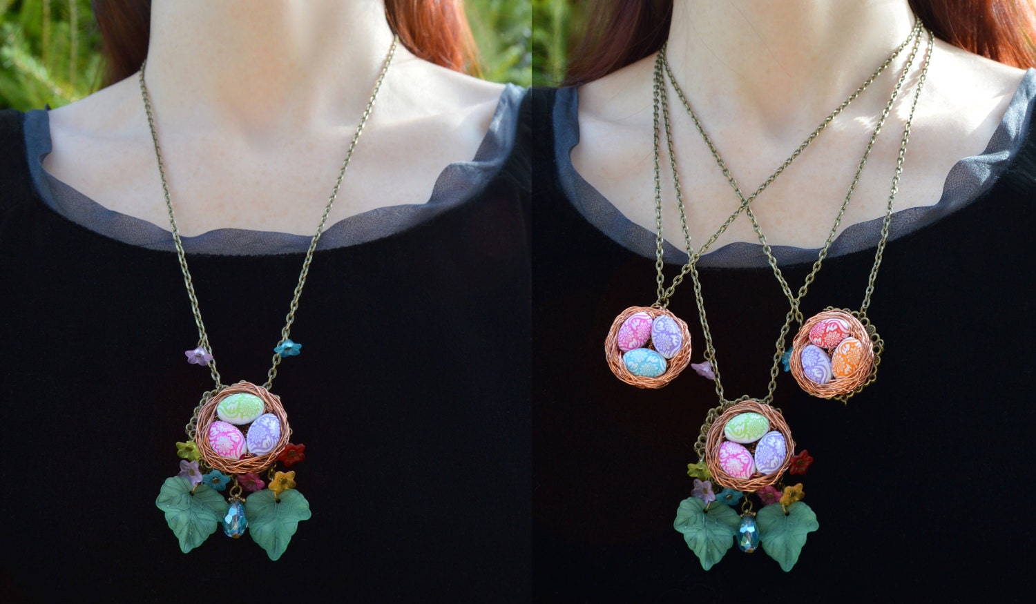 Easter Egg Necklace, Birds Nest Pendant, Pisanki Eggs Easter Necklace ...