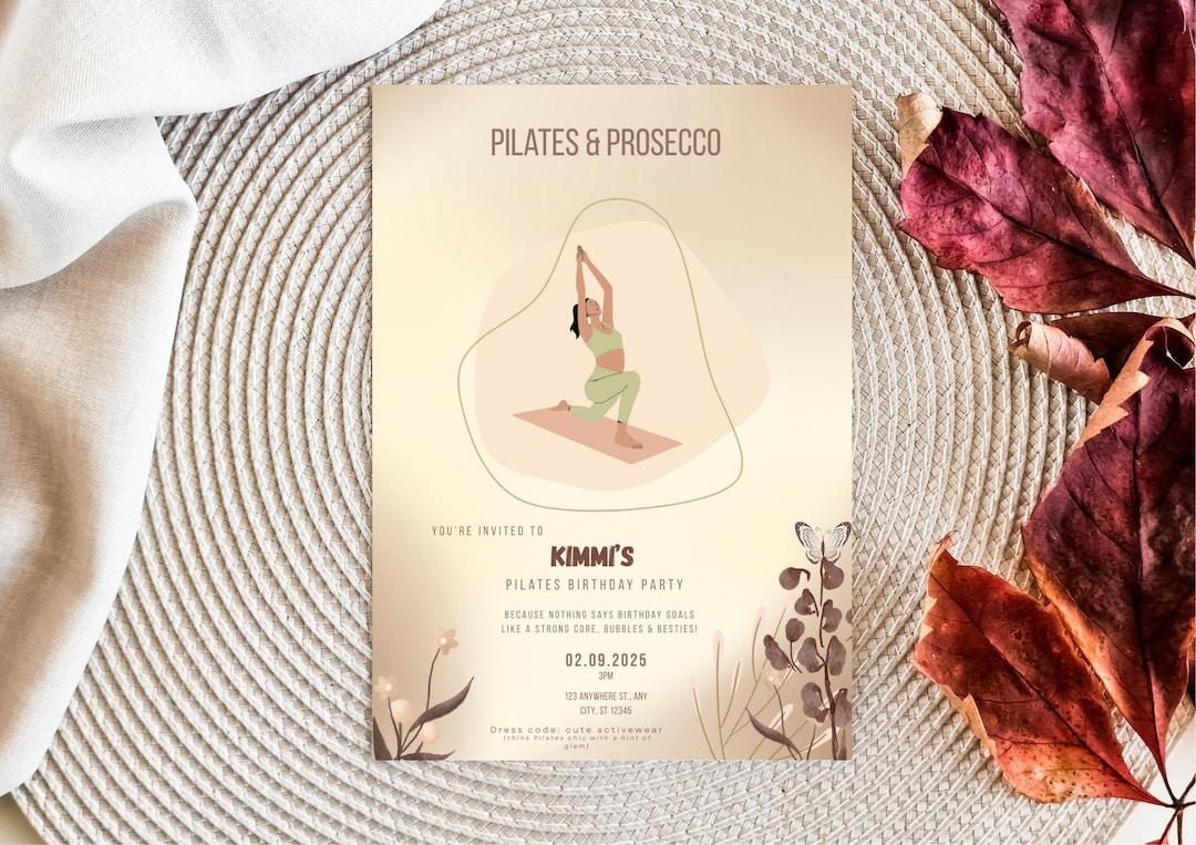 Beige Aesthetic Pilates Party Invitation Template, Girls Night, Pilates ...
