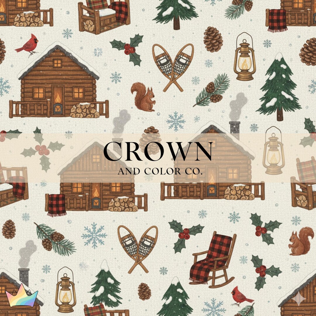 Rustic Cabin Holiday Pattern – Seamless Snowy Winter Lodge (digital ...