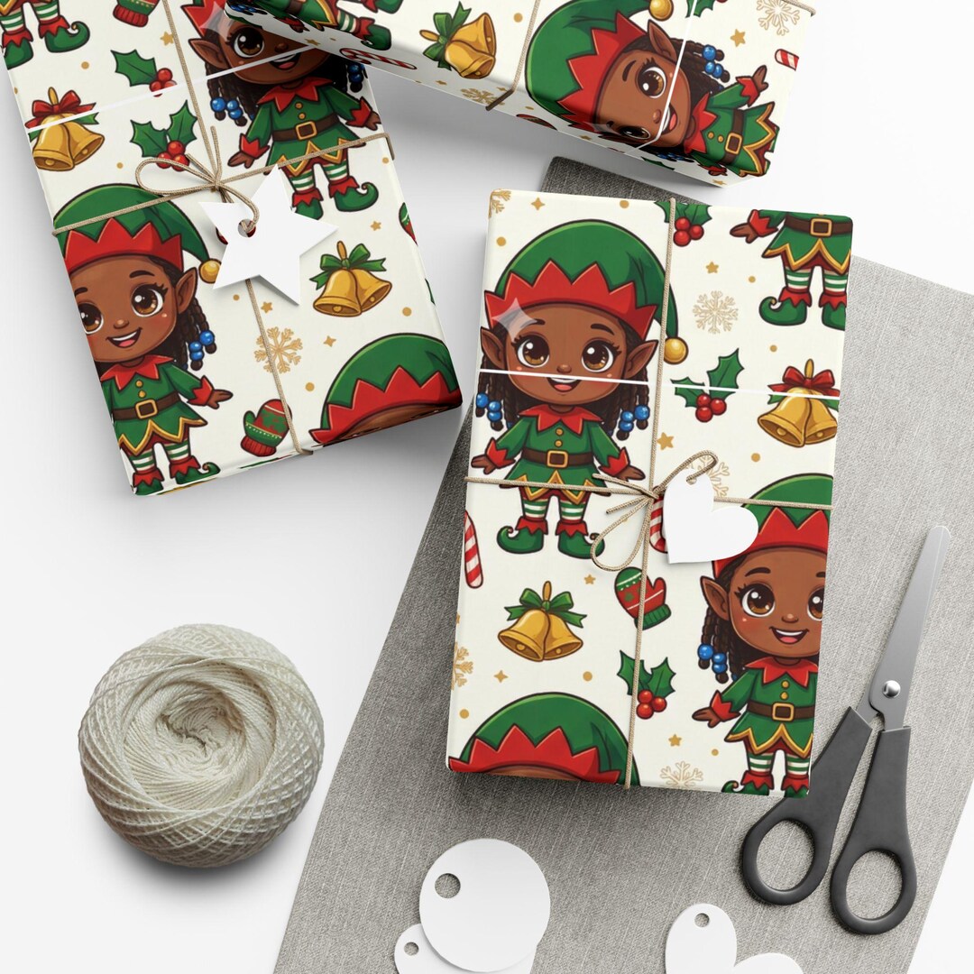Custom Cute Child Elf Pattern Gift Wrap Paper | Christmas Wrapping ...