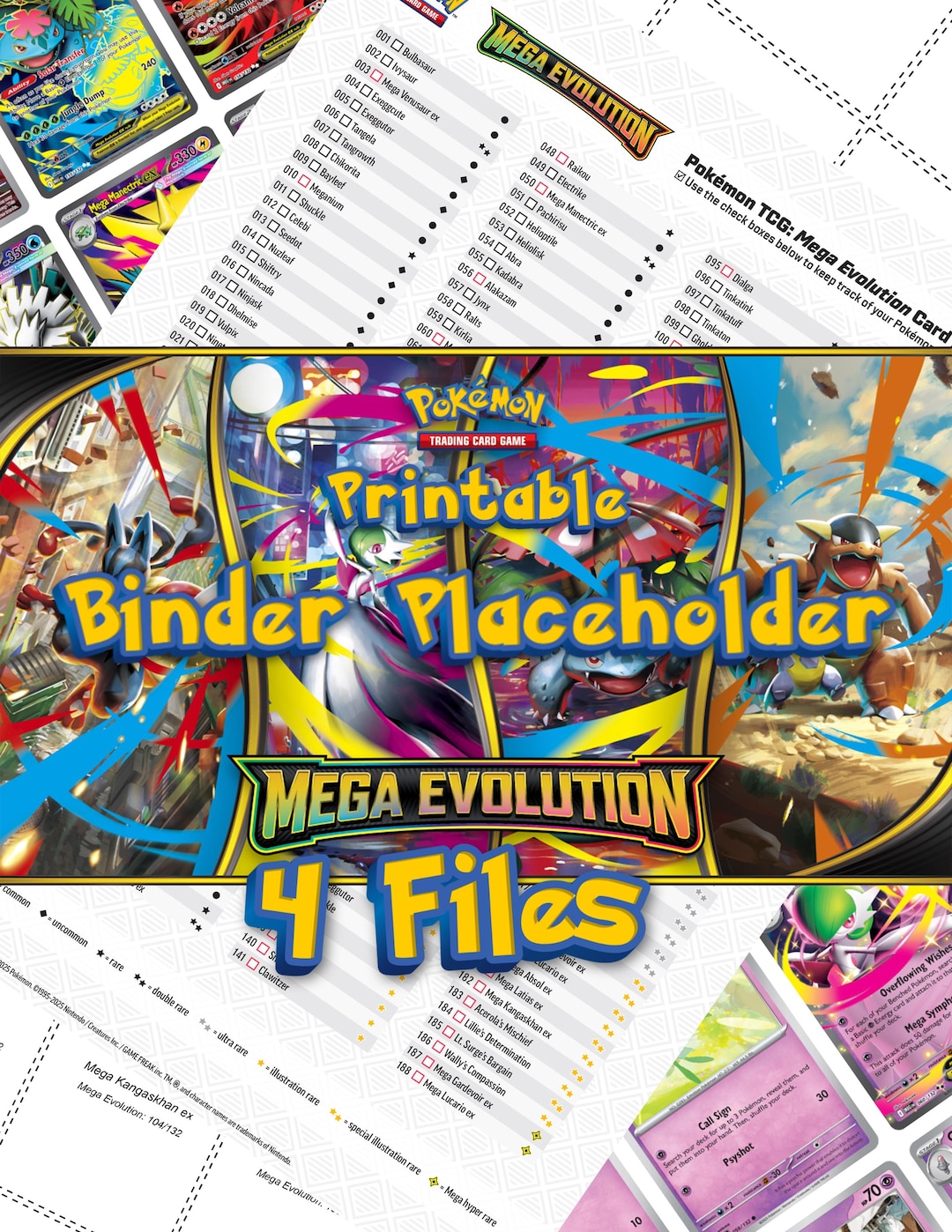 Mega Evolution Binder Placeholder Set • Printable Card Checklist • 4 ...
