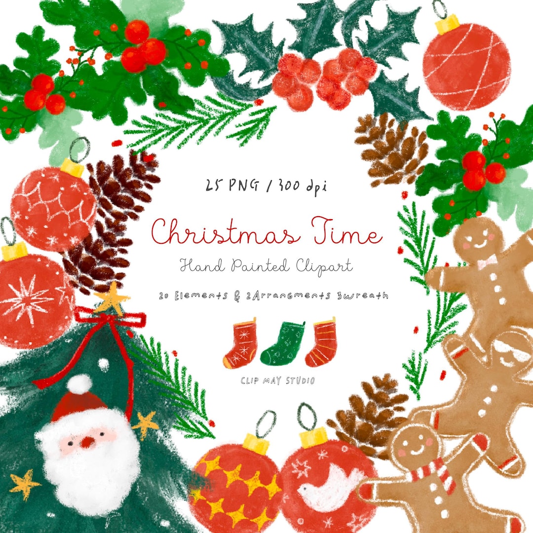 Christmas Clip Art PNG Set — Transparent Holiday Illustrations, Digital ...
