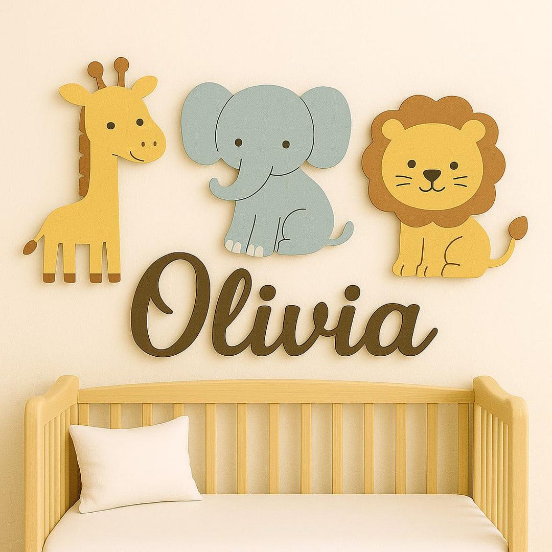 Personalized Zoo Animal Nursery Name Sign, Wooden Name Sign Above Crib ...