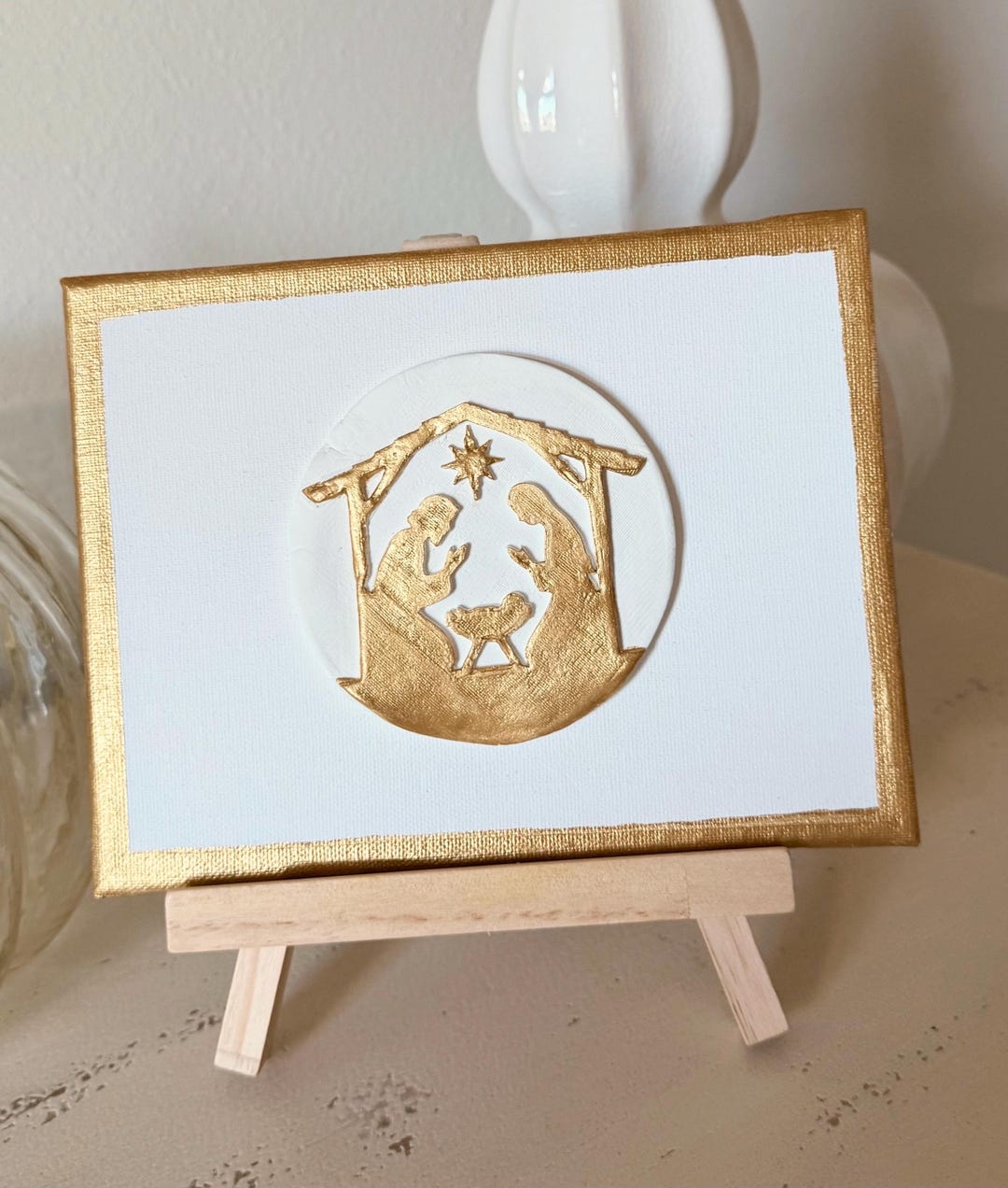 Gold Nativity Intaglio Art: Handcrafted Christian Christmas Canvas ...