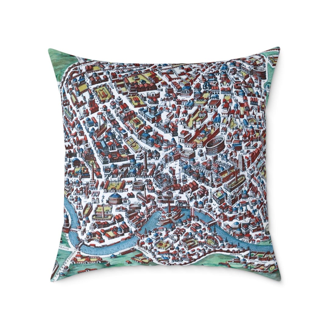 Vintage Bird's-eye Map of Ancient Rome Square Pillow | Colosseum ...