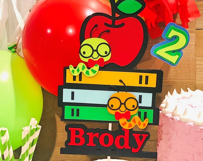 Bookworm Personalized Cake Topper - Etsy