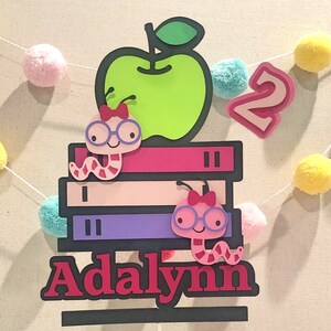 Bookworm, Pink Bookworm, Book Party, Personalized Cake Topper - Etsy