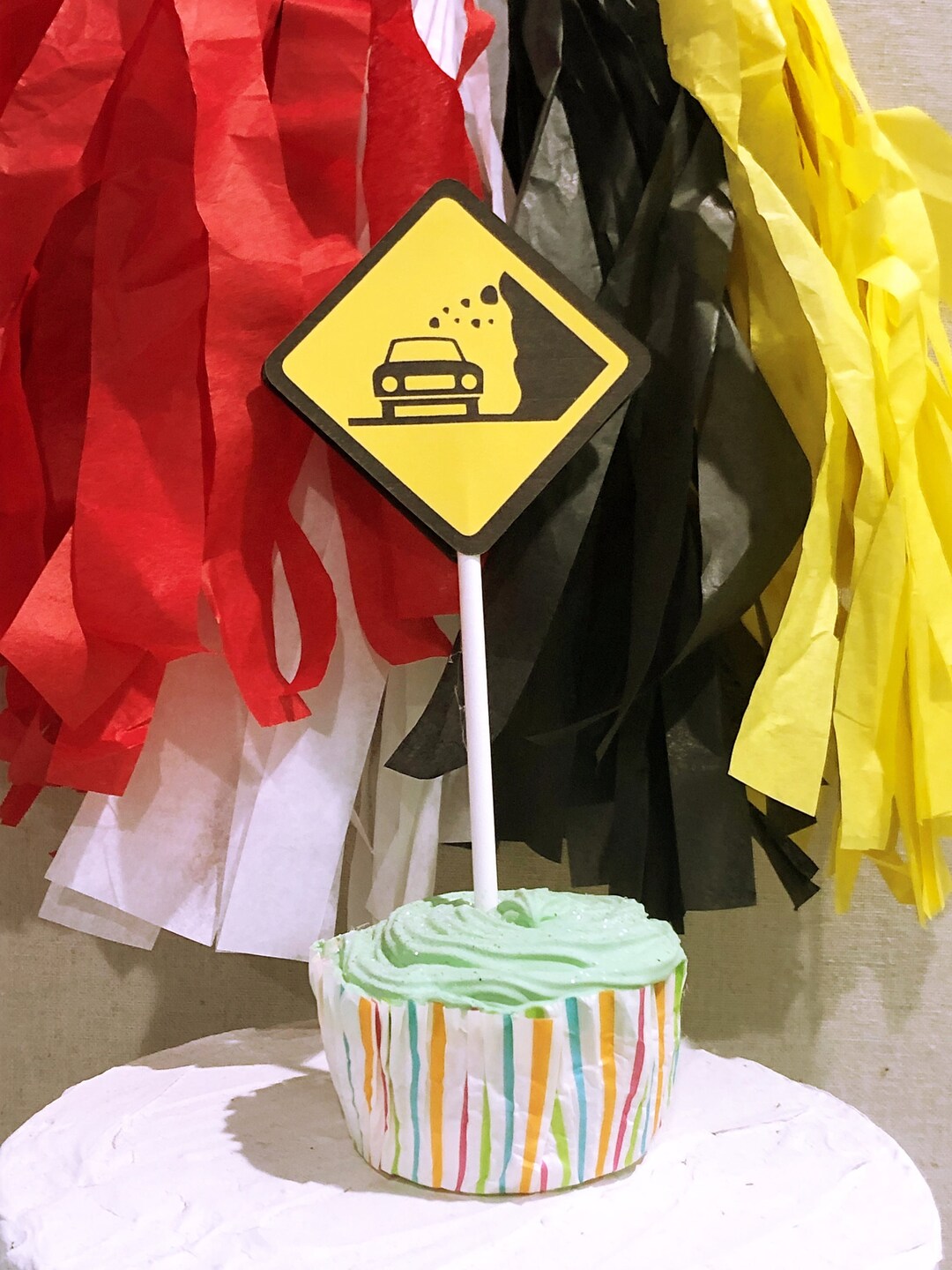 Traffic Sign Falling Rocks Traffic Party Cupcake Topper - Etsy