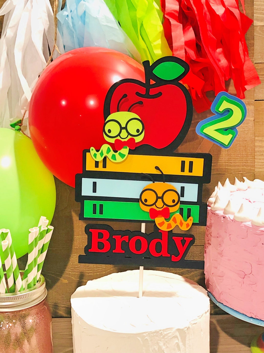 Bookworm Personalized Cake Topper - Etsy