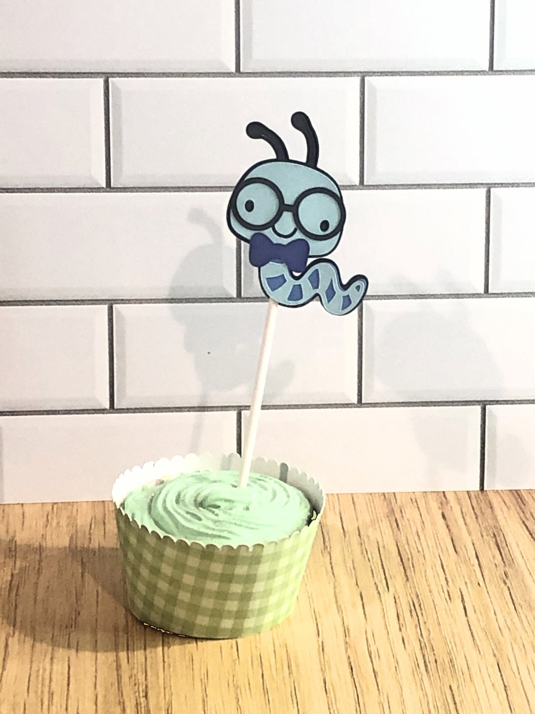 Bookworm Book Worm Nerdy Blue Cupcake Topper - Etsy