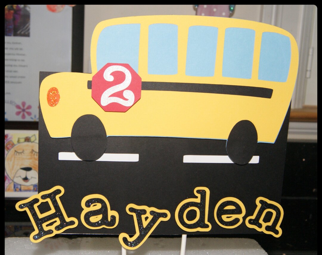 School Bus Cake Topper, Personalized, Yellow Bus, Wheels on the Bus ...
