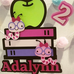 Bookworm, Pink Bookworm, Book Party, Personalized Cake Topper - Etsy
