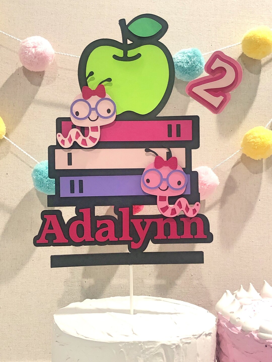 Bookworm, Pink Bookworm, Book Party, Personalized Cake Topper - Etsy