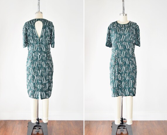 Sequin Dress w/Keyhole Back Med / Floral Pattern Sequ… - Gem