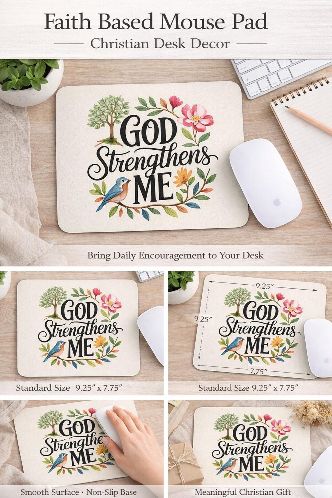 God Strengthens Me Mouse Pad | Christian Faith Desk Mat | Inspirational ...