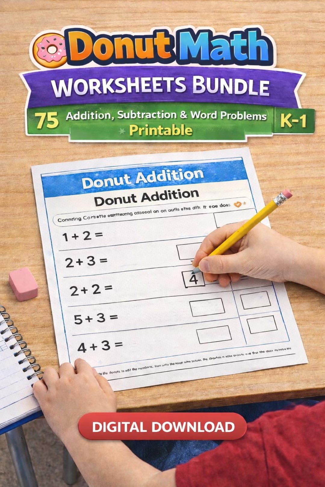 Donut Math Worksheets Bundle K–1 | Addition, Subtraction & Word ...