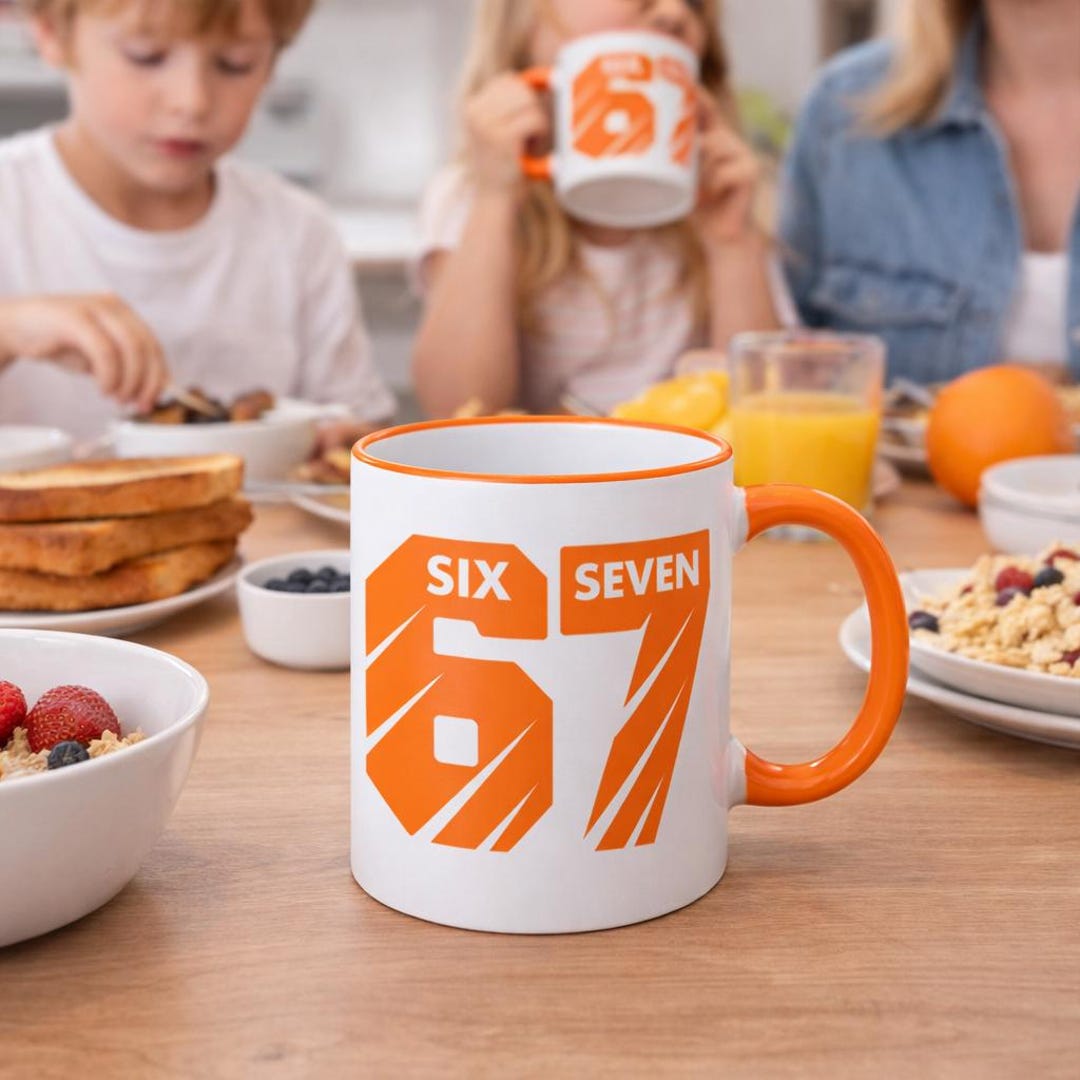 Orange Accent Coffee Mug SIX SEVEN Graphic Cup, Trendy Number 67 Mug ...