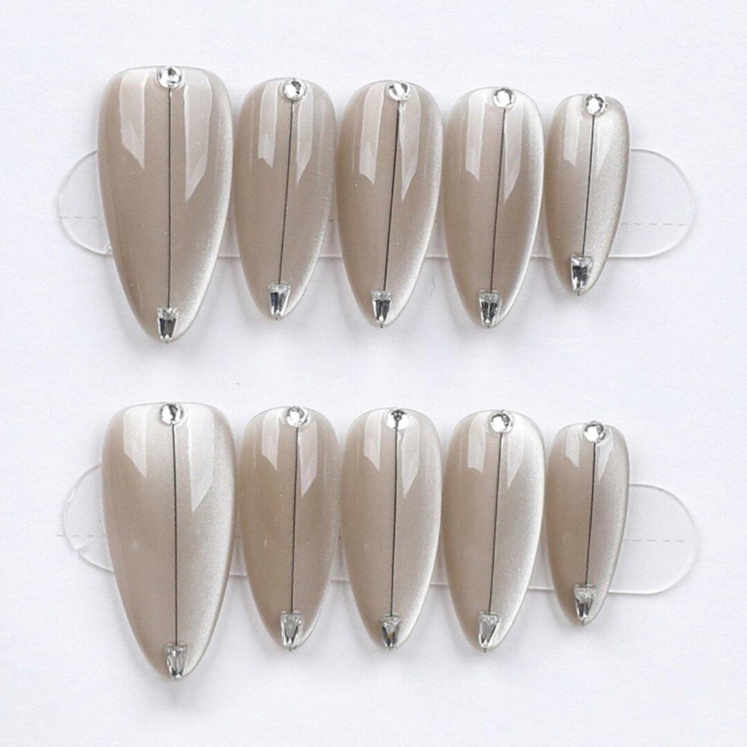 Handmade Marble Press on Nails: Beige Brown Square Nail Set - Etsy