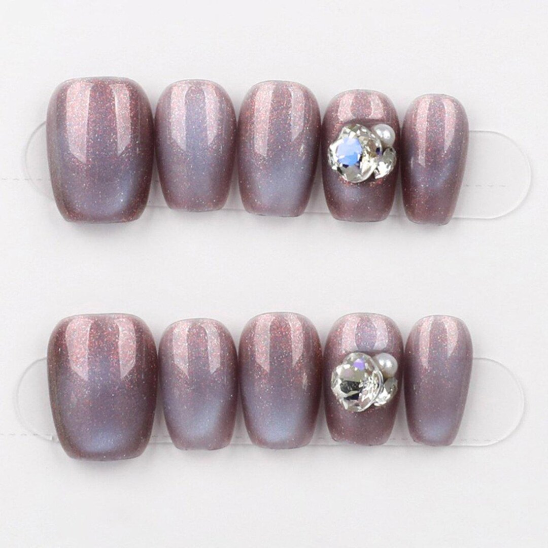 Handmade Twilight Crystal Press-on Nails: Purple Iridescent Medium Oval ...