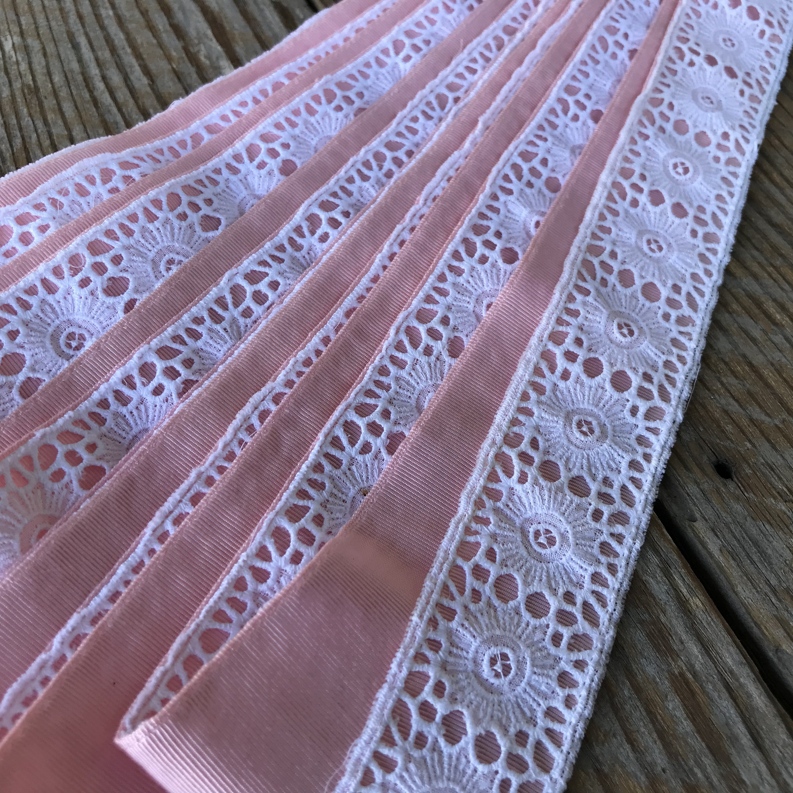 7 Yards White and Pink Cutwork Flowers, Edging, Garment Embellishment ...