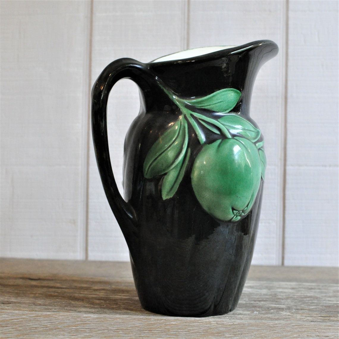 Water Ewer Ceramic Pitcher Embossed Colorful Green Pears | Etsy