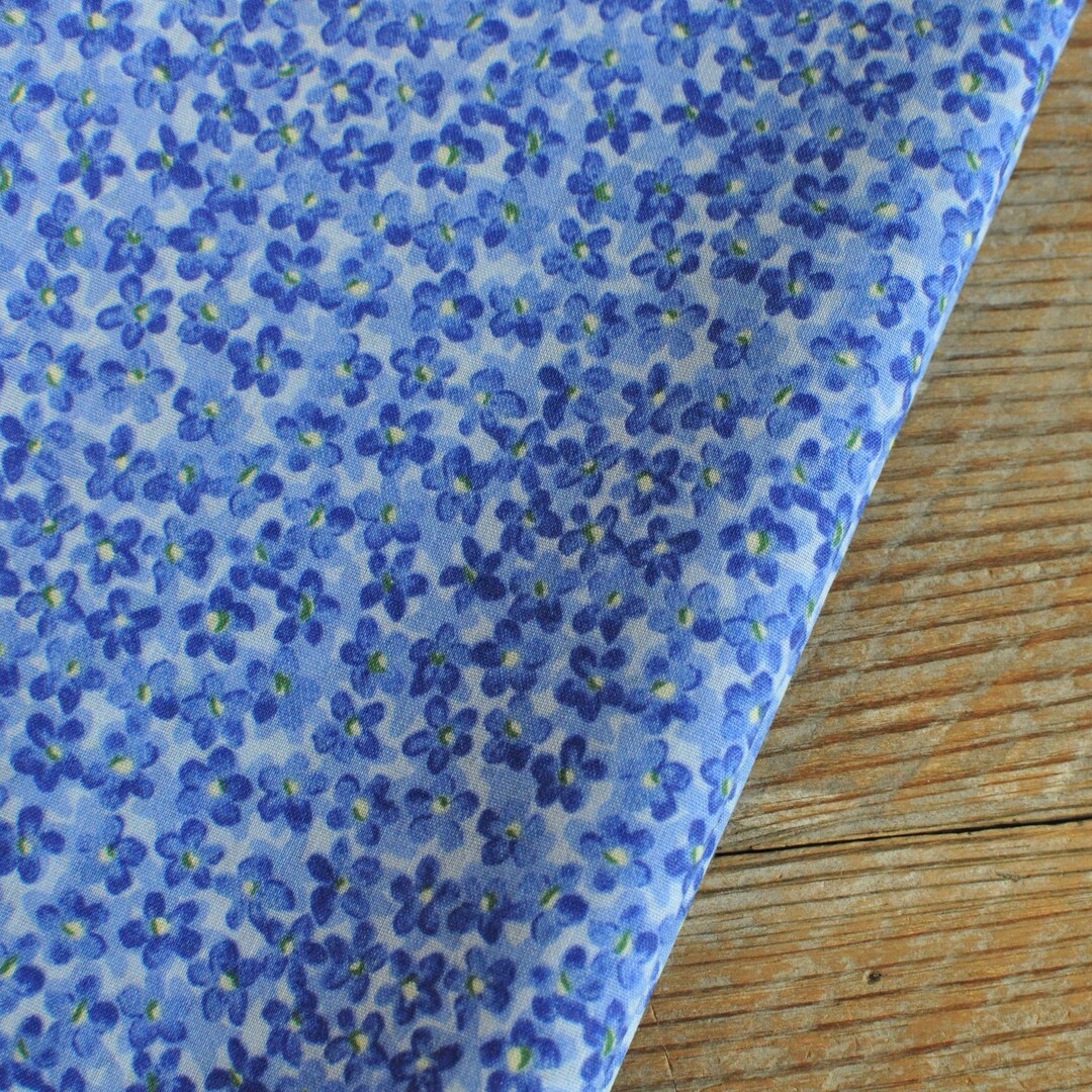 3/4 Yard Small Print Blue Flowers Cotton Fabric, Blue on Blue, Dainty ...