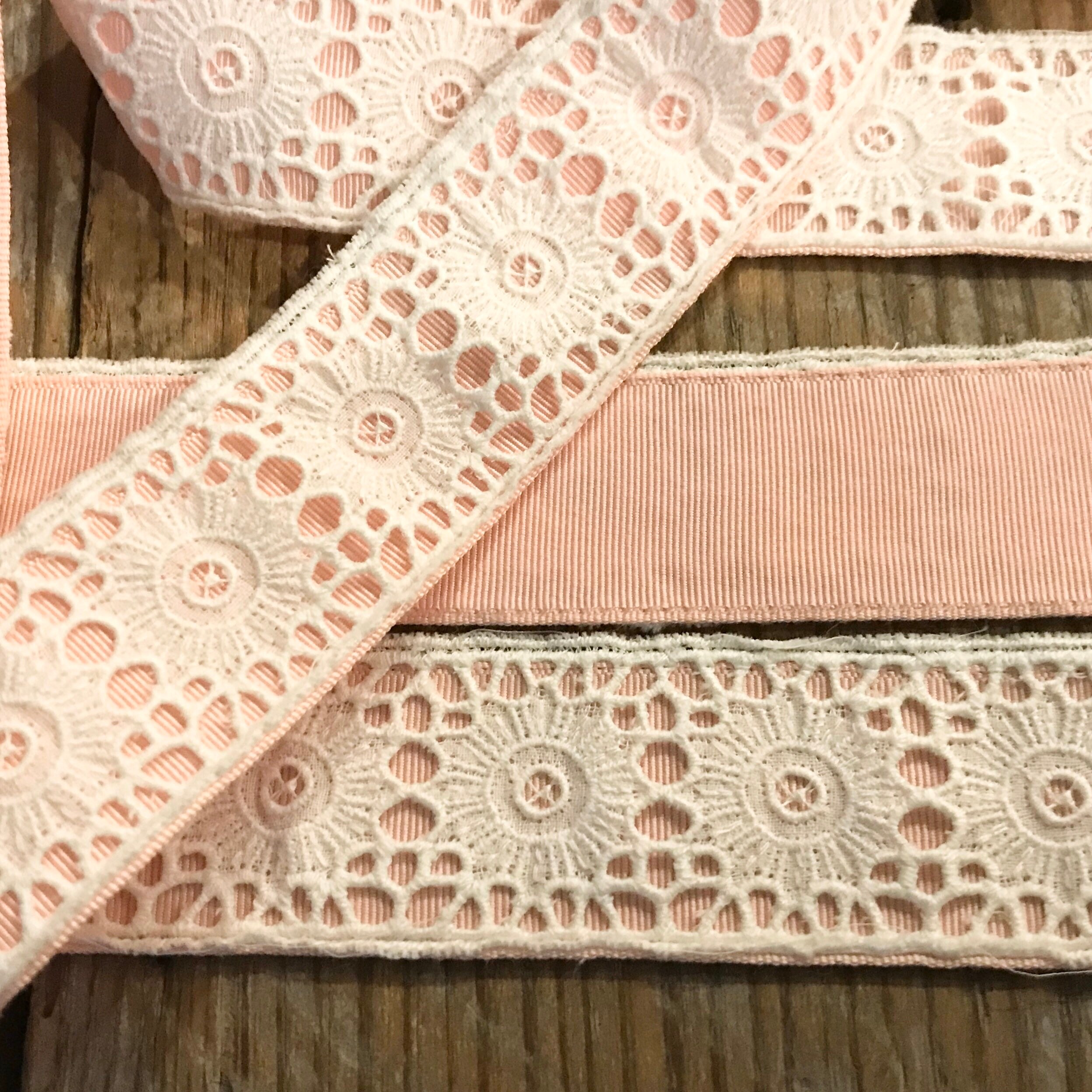 7 Yards White and Pink Cutwork Flowers, Edging, Garment Embellishment ...